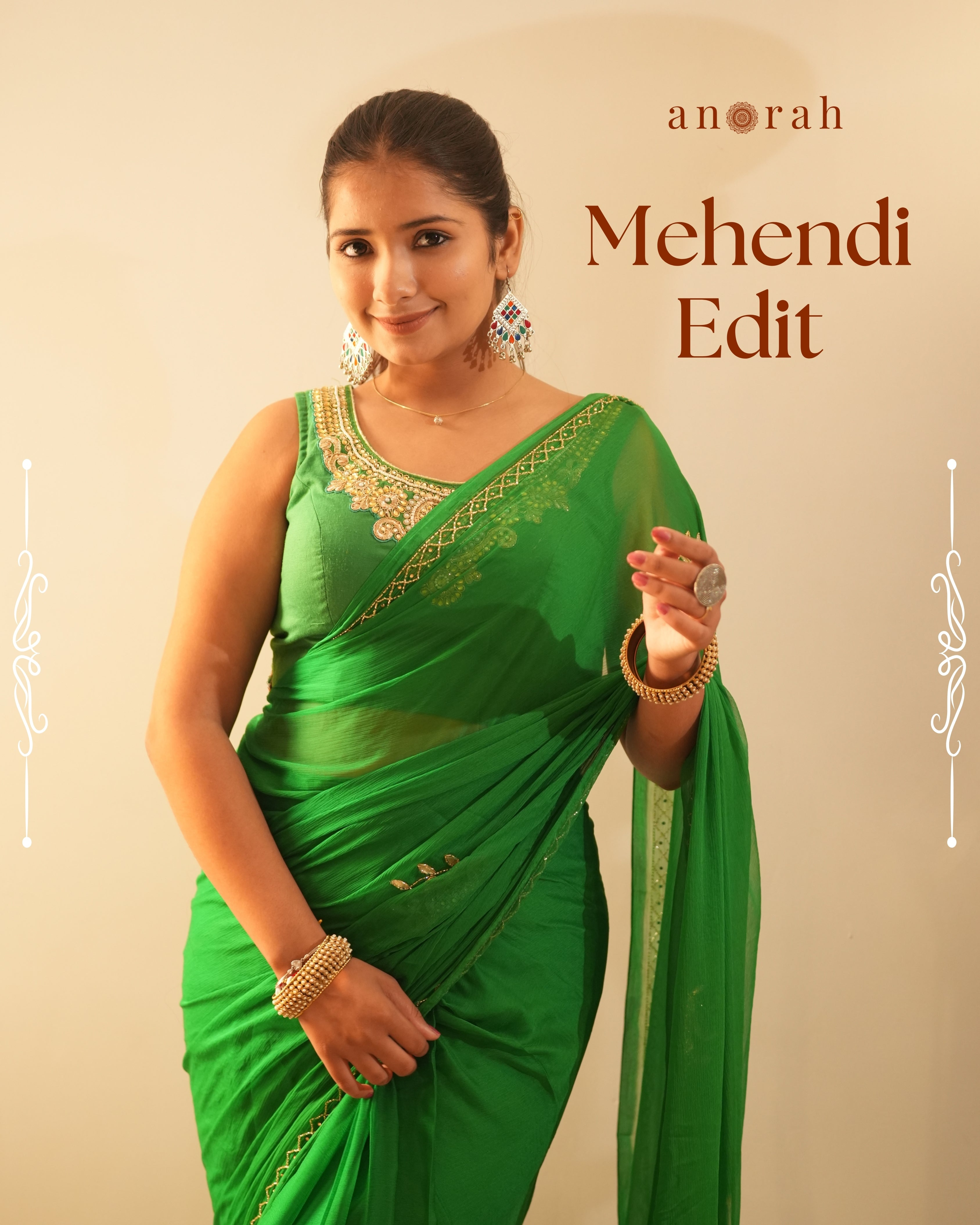 Latest designer hand-embroidered sarees for Mehendi – Anorah